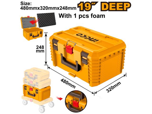 INGCO PBXS103 19" STACKABLE TOOLBOX WITH PLASTIC CLASPS 25KG - KROST