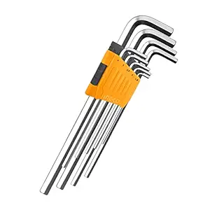 Ingco 9pcs Hex Key Set, Cr-V,1.5-10mm Extra-long Arm Heat Treatment and ...