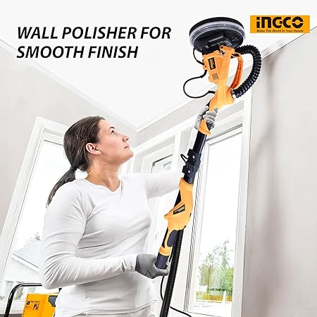 INGCO DWS10501 Drywall Sander Machine Extendable Handle Variable Speed Switch Sanding Walls Removing Paints with Auto Dust Collection Storage Bag KROST