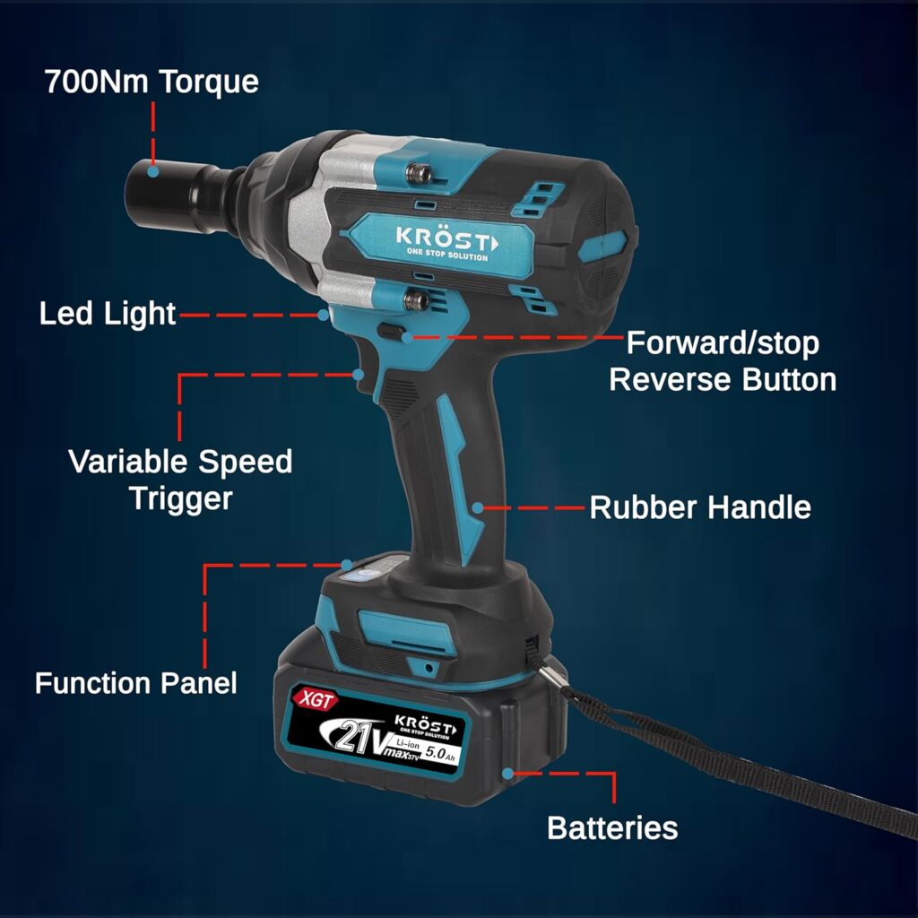 KROST Pro Series 700NM Torque Cordless Impact Wrench 1/2", Brushless ...