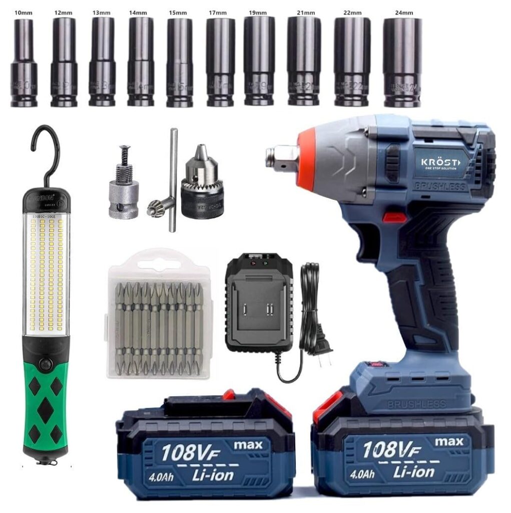 KROST ECO SERIES 380NM Brushless Cordless Impact Wrench Kit, 21V Double ...