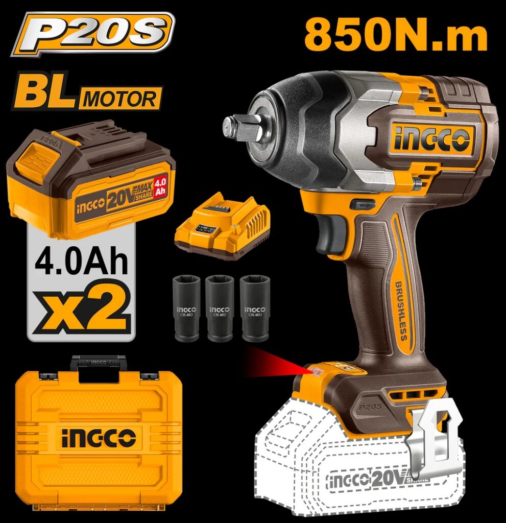 Ingco 20V 850NM Lithium-ion Impact Wrench, CIWLI2085 With 2 Batteries ...