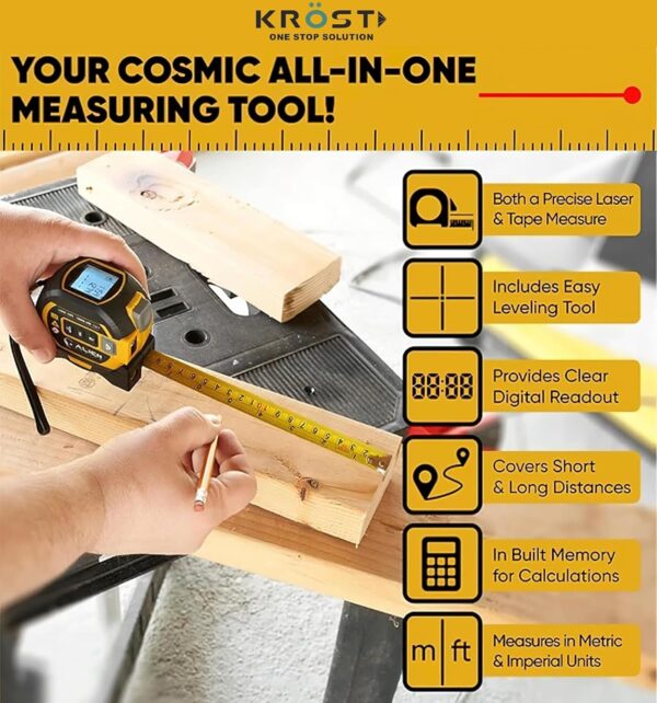 KROST 3 in 1 Digital Tape Measure, Laser Line Level Infrared Distance ...