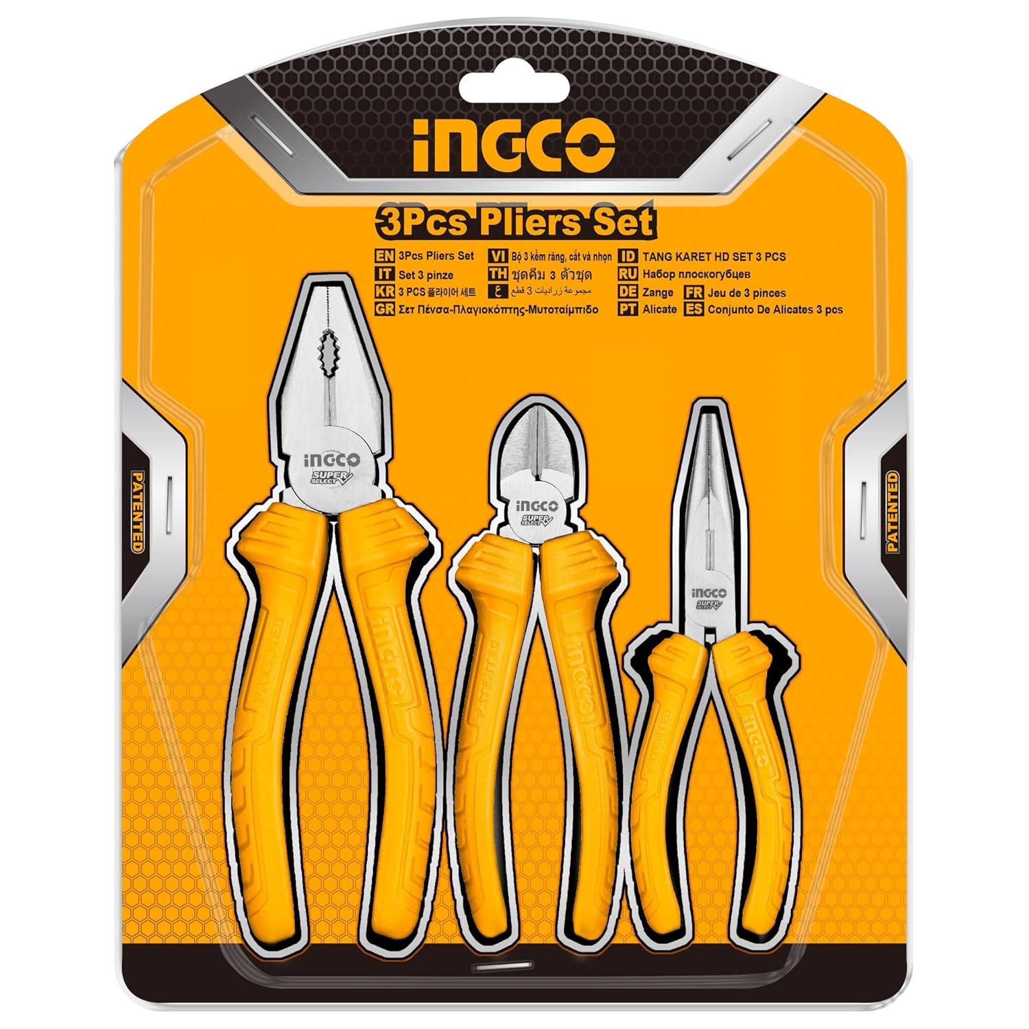 INGCO 3 Pcs Pliers Set, Polish and Anti-rust Oil, Soft Handle, 7"Combination Pliers, 6"Long Nose ...
