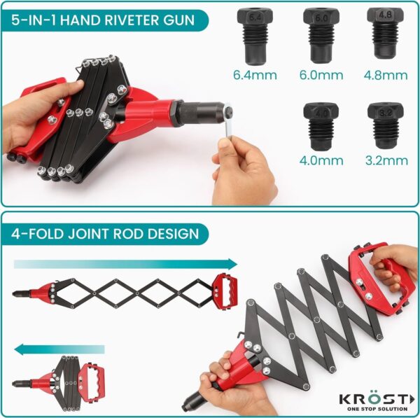 KROST 32 Inch Folding Hand Riveter, Pop Rivet Gun Single Pull Action ...