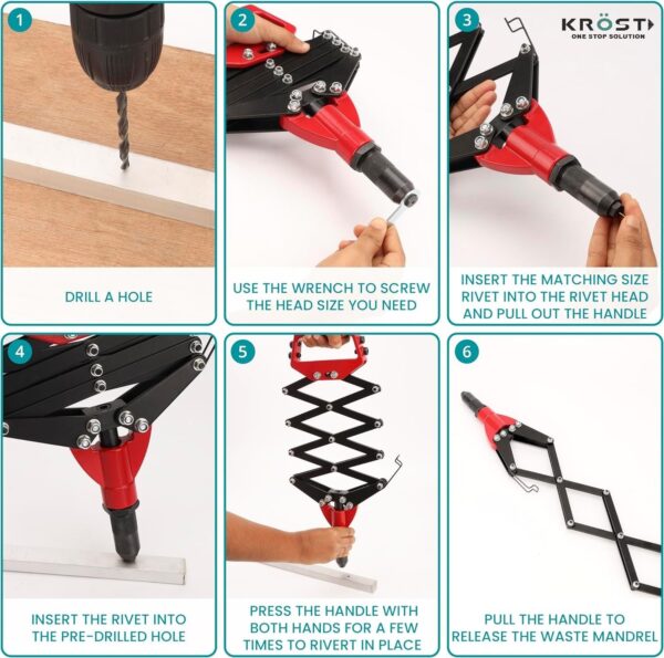 KROST 32 Inch Folding Hand Riveter, Pop Rivet Gun Single Pull Action ...