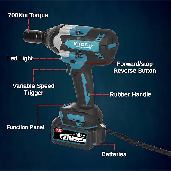 Krost Pro Series 700Nm Combo Torque Cordless Impact Wrench 1/2 ...