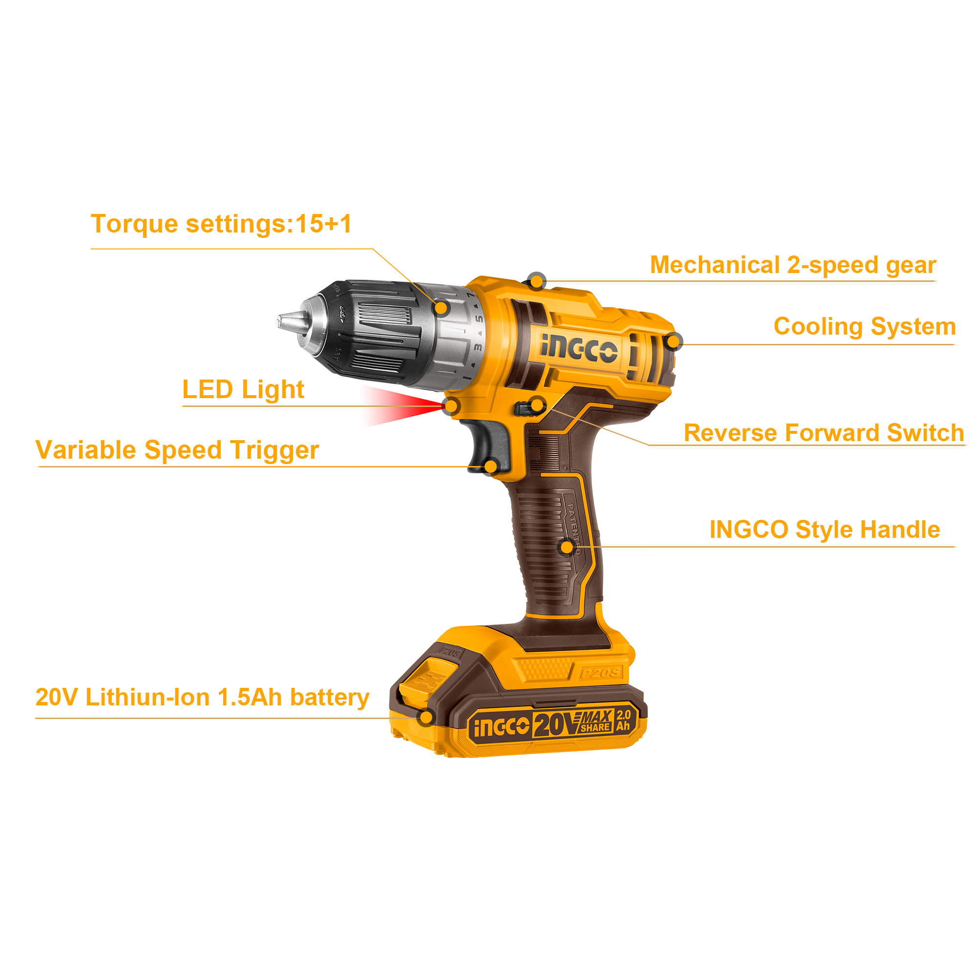 Ingco CDLI200528 – 20V Lithium-ion Drill - KROST